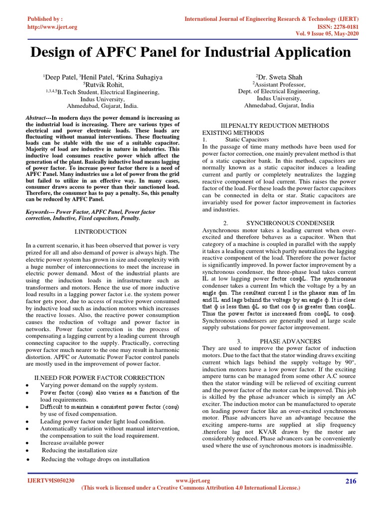 Design of APFC Panel For Industrial Application | PDF | Electric Motor ...