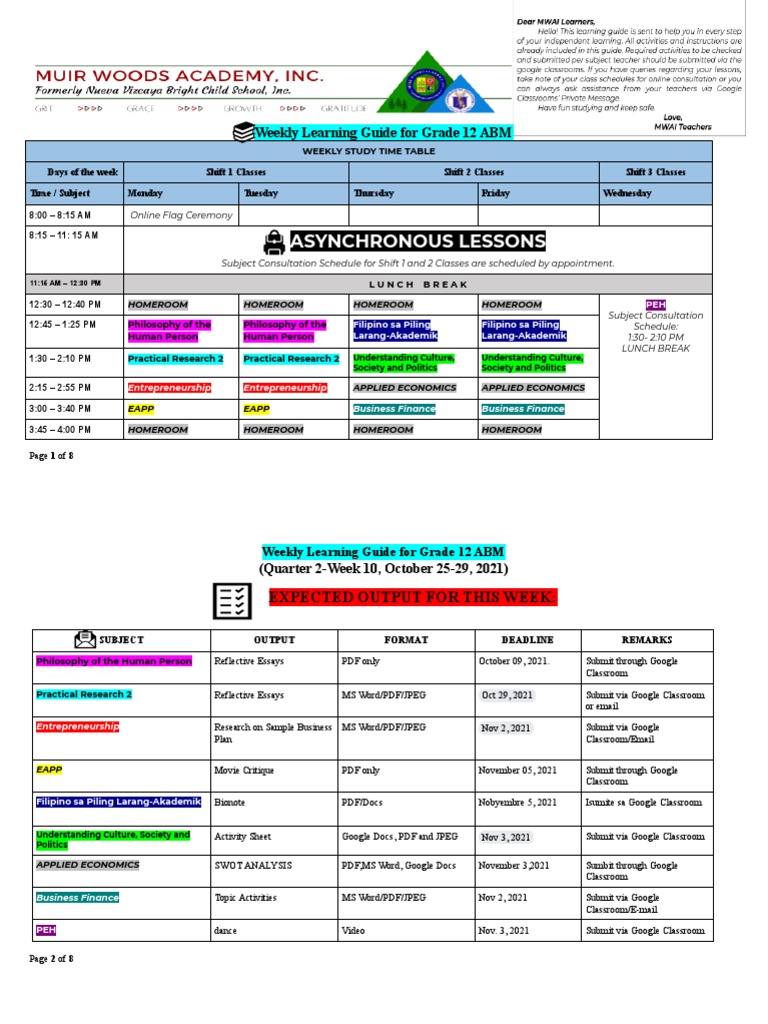 Asynchronous Lessons: Weekly Learning Guide For Grade 12 ABM | PDF ...