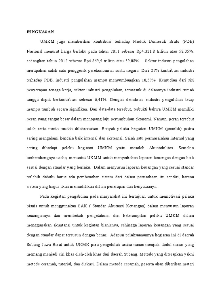 Proposal PKM Laporan Keuangan Umkm Dodol Di Subang | PDF