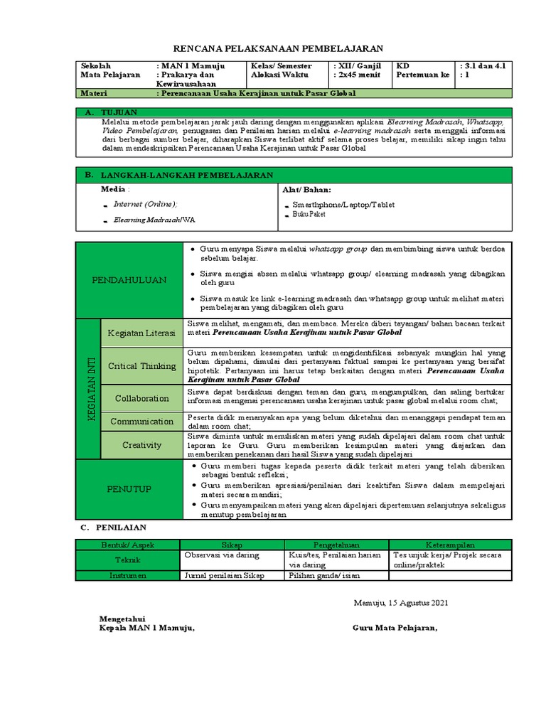 RPP Pkwu Pertemuan 1 | PDF