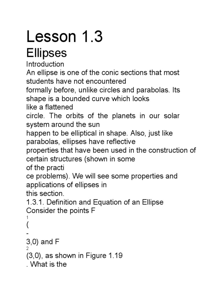 Lesson 1.3: Ellipses | PDF | Ellipse | Geometric Objects