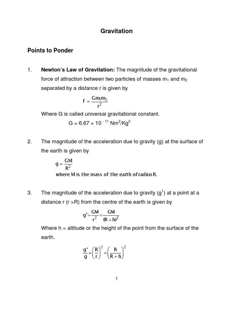 Class 11 Gravitation Formulas and Notes | PDF | Orbit | Gravity
