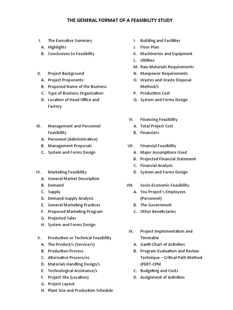 The General Format of A Feasibility Study | PDF | Marketing ...