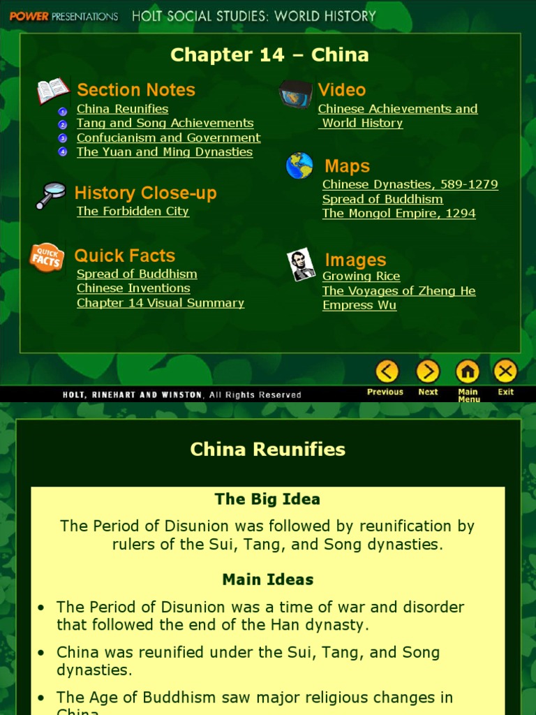 Chapter 14 - China: Section Notes Video | PDF | Tang Dynasty | China