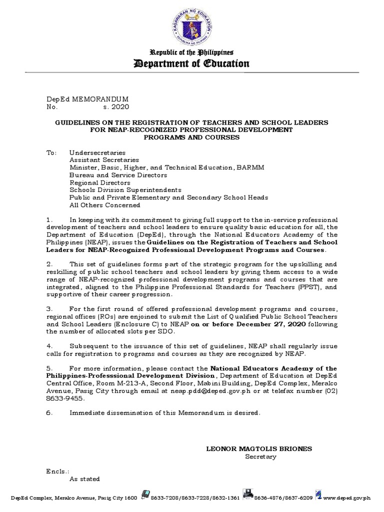 Guidelines for Teacher Registration in NEAP Programs | PDF | Teachers ...