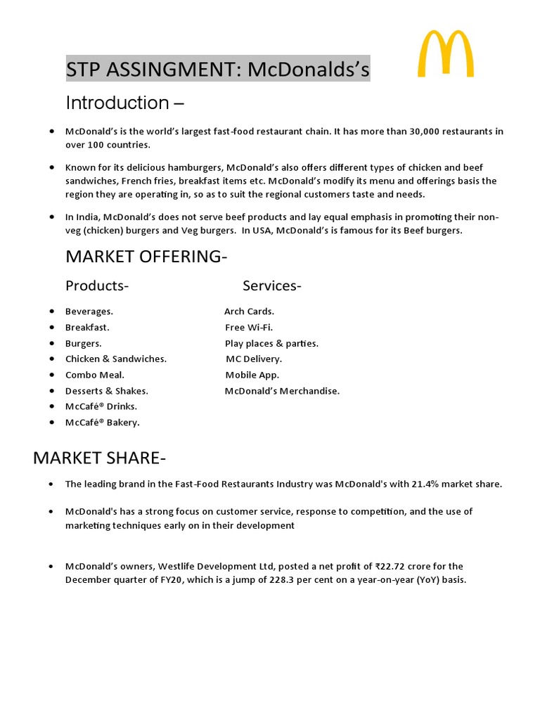 STP Assingment: Mcdonalds'S: Introduction | PDF | Mc Donald's | Hamburgers