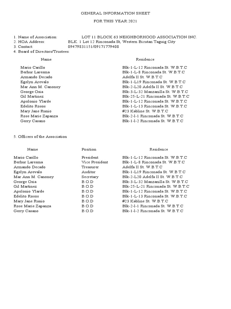 General Information Sheet 2021 | PDF