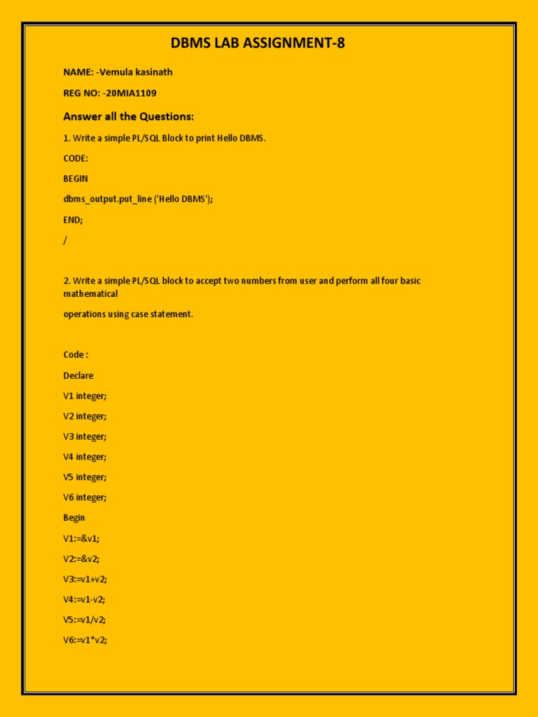 Dbms Lab Assignment-8: Answer All The Questions | PDF | Visual Cortex ...