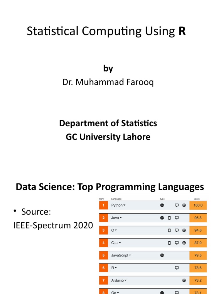 Statistical Computing Using R: Dr. Muhammad Farooq | PDF