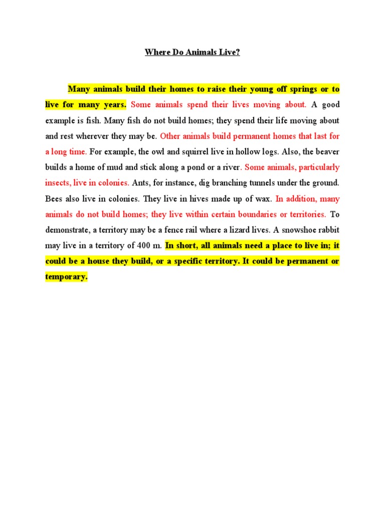 Paragraph. Animals Homes | PDF