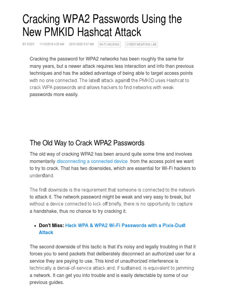 WPA2 Cracking Procedure - HashCat | PDF | Password | Information Age