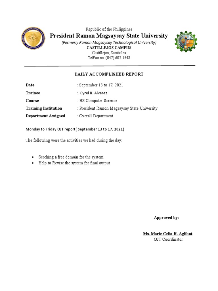 OJT Report: BS Computer Science Activities | PDF