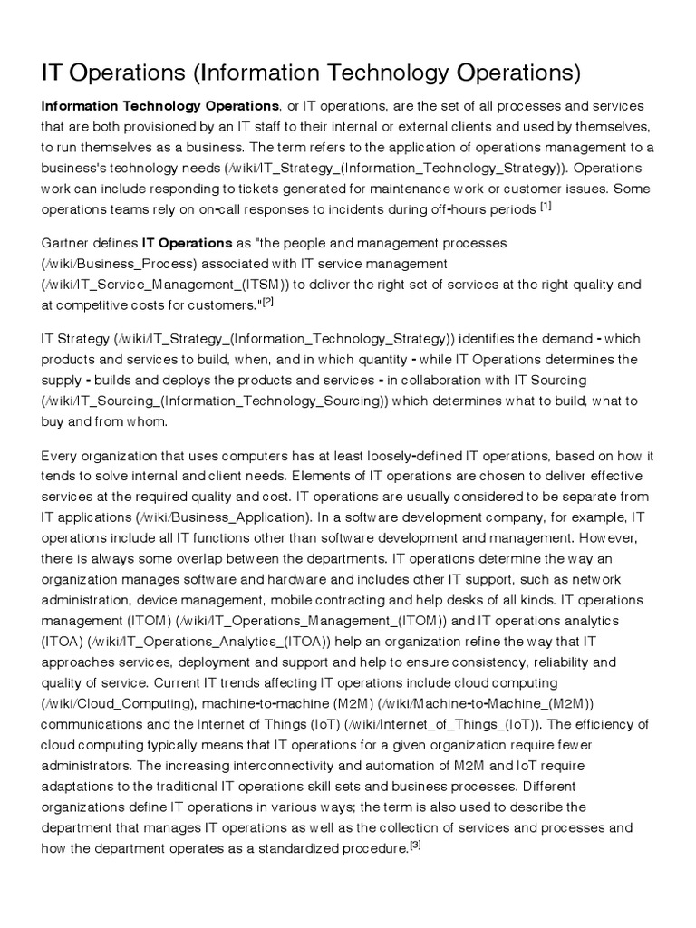 IT Operations (Information Technology Operations) - CIO Wiki | PDF ...