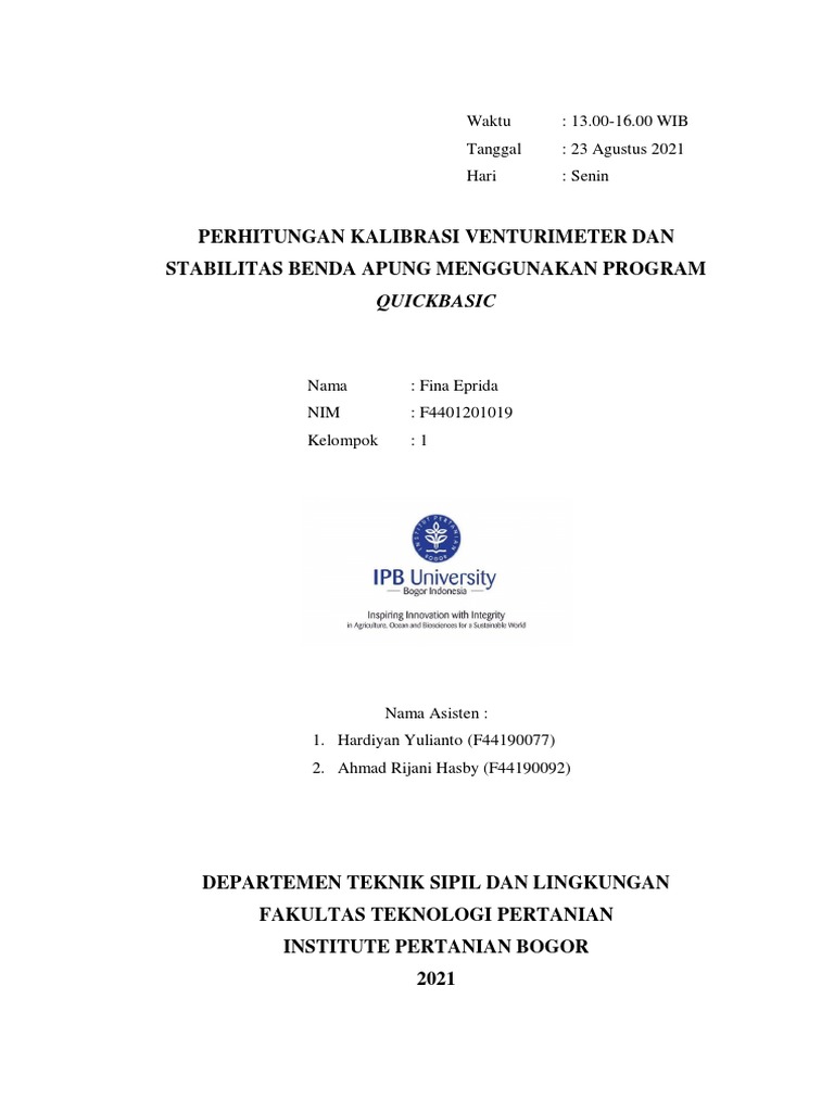 Perhitungan Kalibrasi Venturimeter Dan Stabilitas Benda Apung Menggunakan Program Quickbasic ...