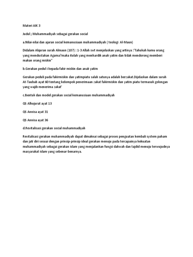 Materi AIK 3 Muhammadiyah Sebagai Gerakan Sosial | PDF | Ilmu Sosial | Filsafat