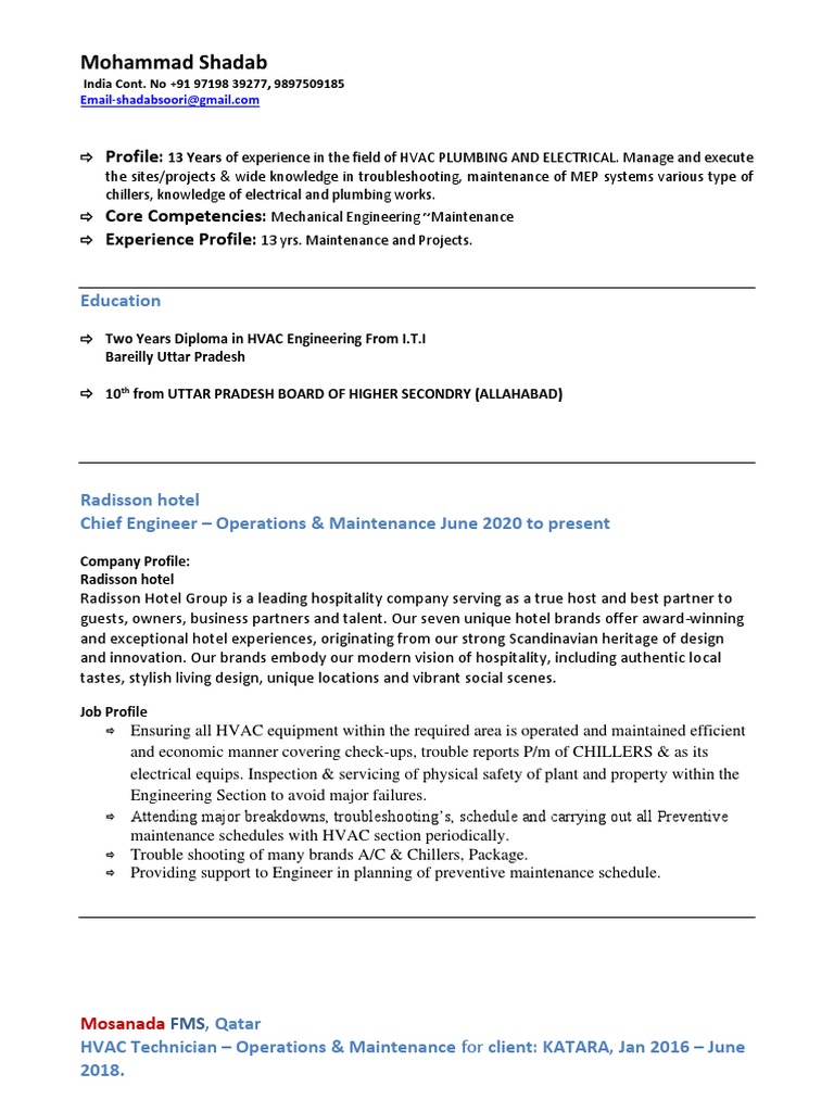 Shadab Resume UPDATED | PDF | Air Conditioning