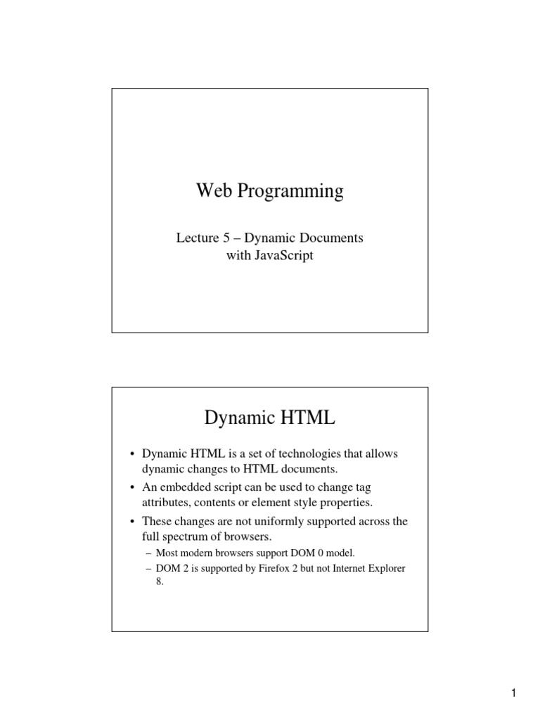 Lecture - 5 Dynamic Docs With JavaScript | PDF | Dynamic Html | Html ...