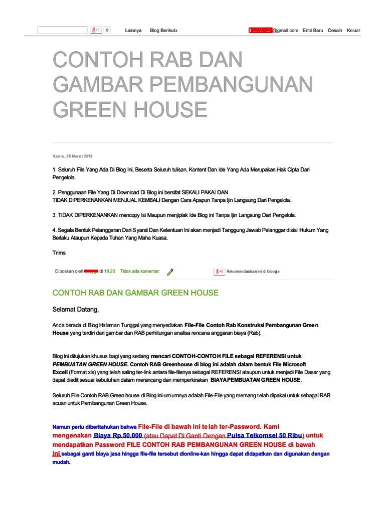 Contoh RAB Pembangunan Greenhouse | PDF