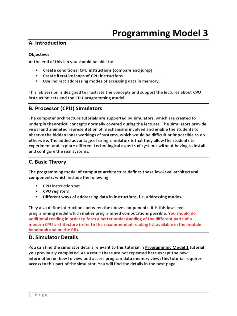 Programming Model 3 Tutorial Solutions - Processor (CPU) Simulators ...