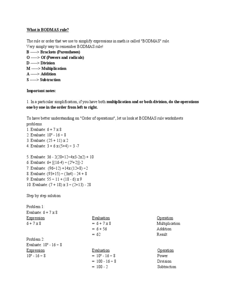 Bodmas And Simp Pdf Elementary Mathematics Notation