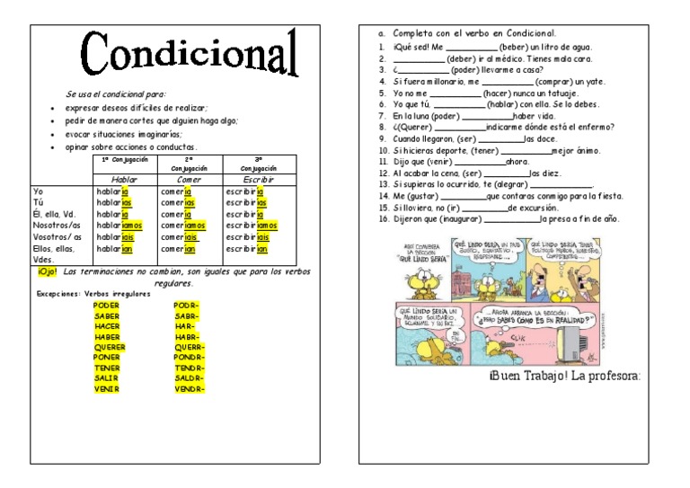 El Condicional Ejercicios de Gramatica Guias de Gramatica Hoja de ...