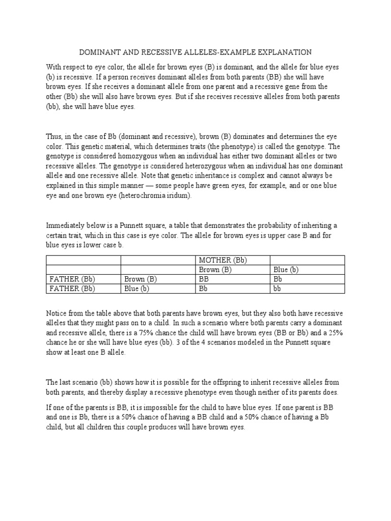 Dominant and Recessive Alleles | PDF