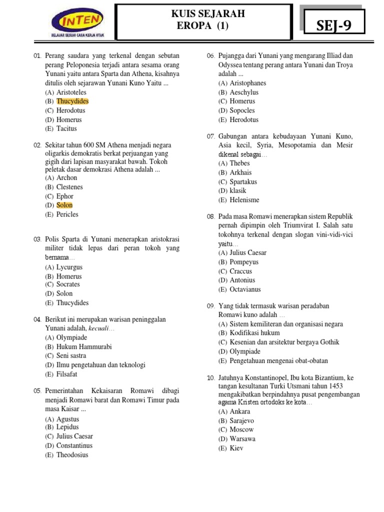 Kuis-9 Sejarah Ta.2021-2022. | PDF