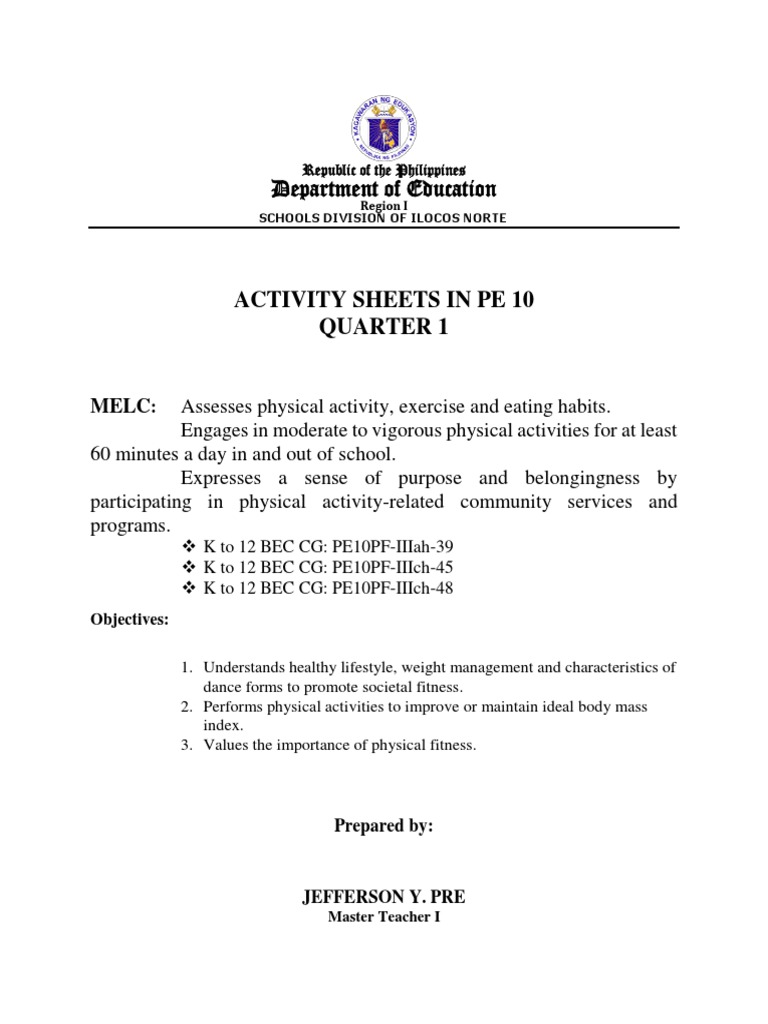 Department of Education: Activity Sheets in Pe 10 Quarter 1 | PDF ...