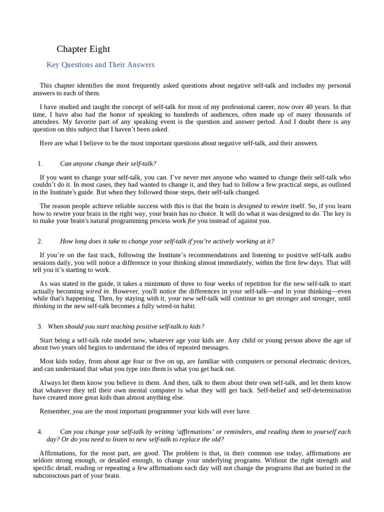 Chapter Eight: Key Questions and Their Answers | PDF | Question ...