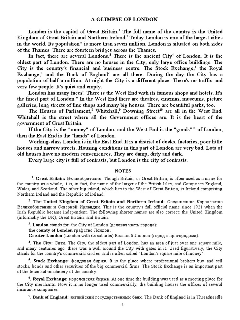 A Glimpse of London: Notes | PDF | London | United Kingdom