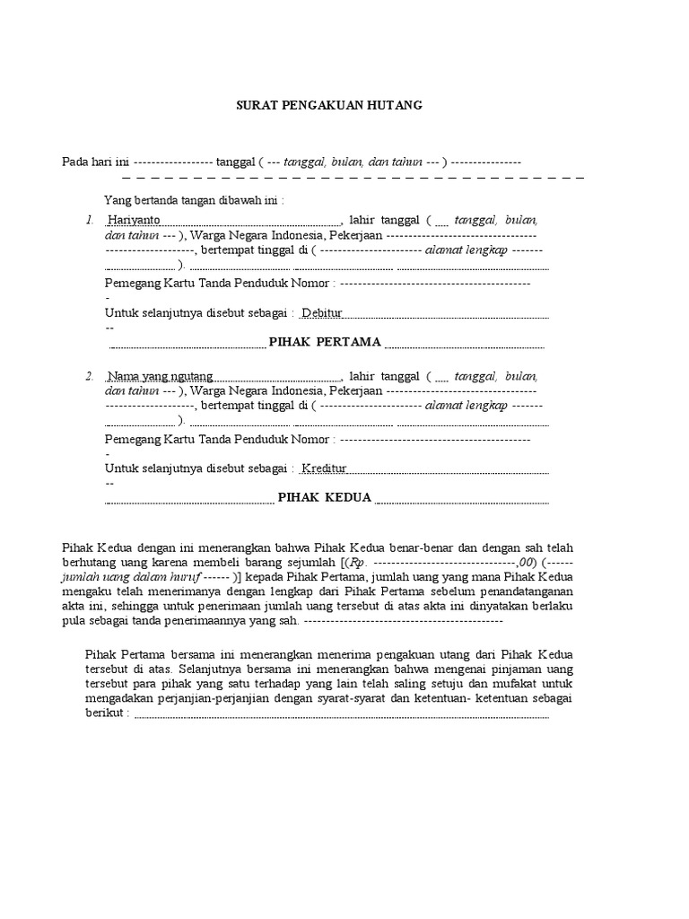 Contoh-surat-pengakuan-hutang-FH-UII (1) - Dikonversi | PDF