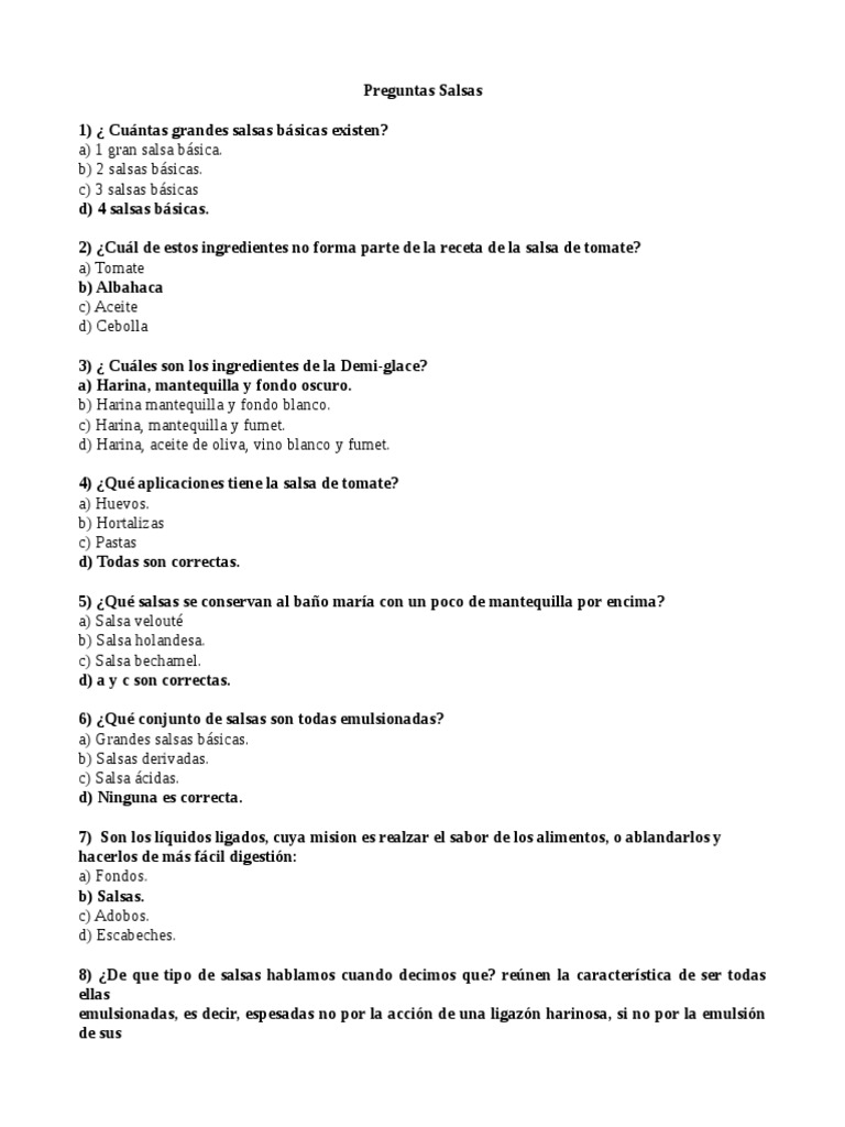Preguntas Salsas | PDF | Salsa | Vinagreta