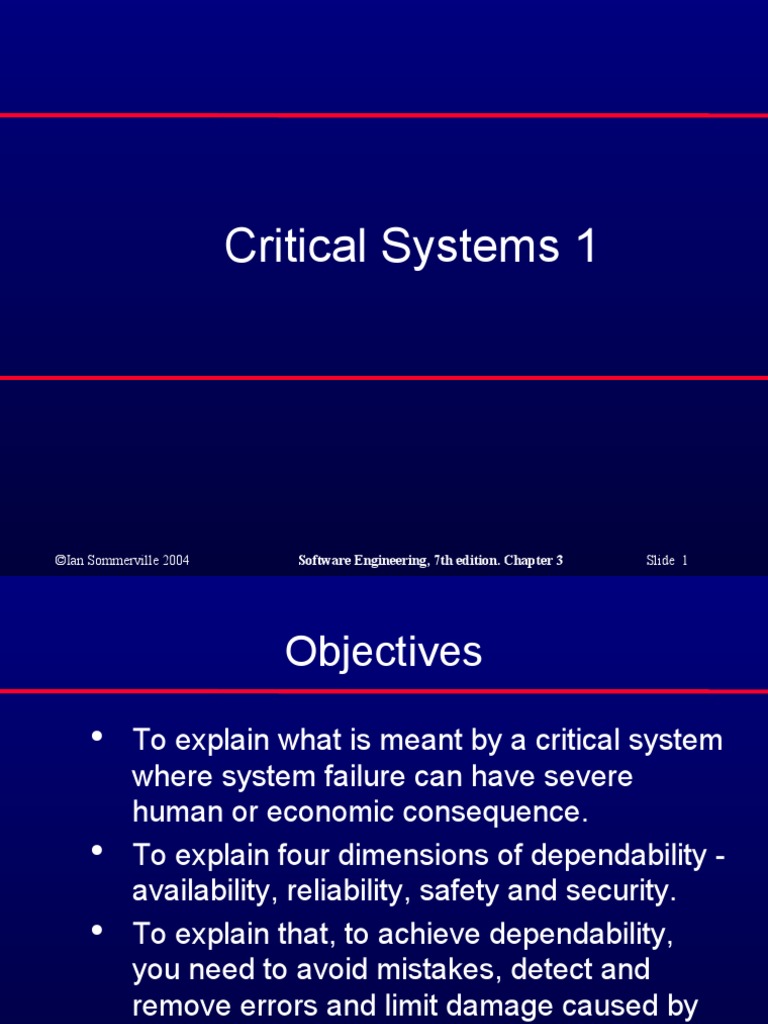 Critical Systems 1: ©ian Sommerville 2004 | PDF | Reliability ...