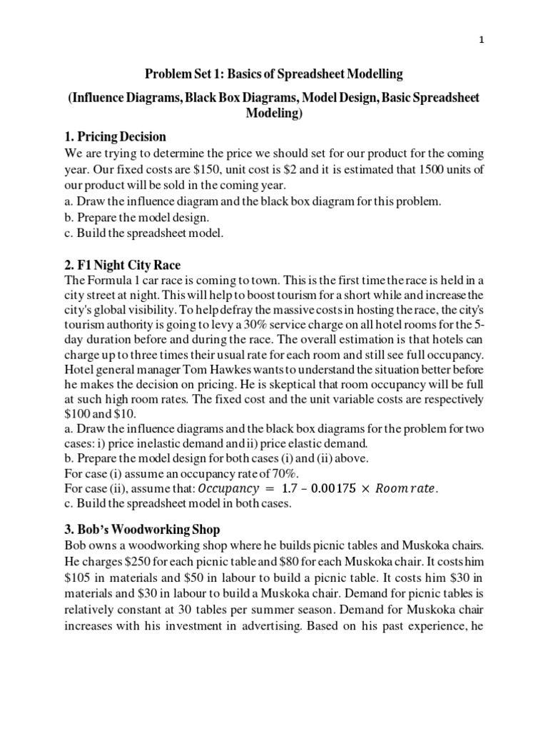 Problem Set 1 - Basics of Spreadsheet Modeling | PDF | Price Elasticity Of Demand | Budget