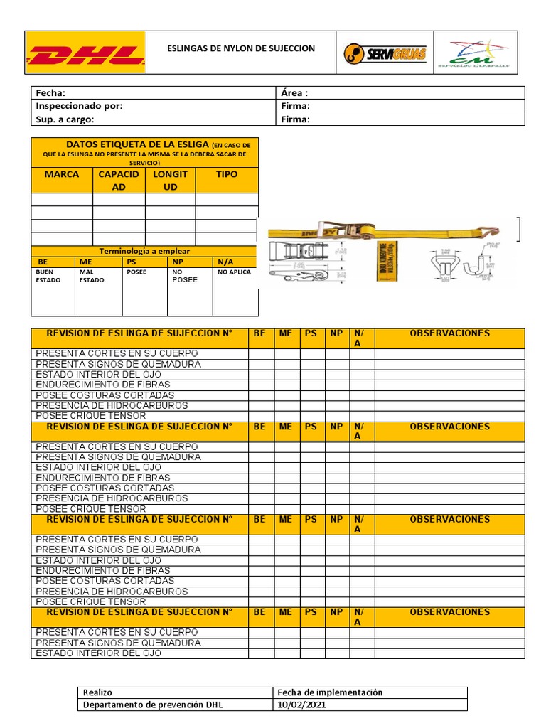 Check-List Eslingas de Sujeccion de Carga | PDF