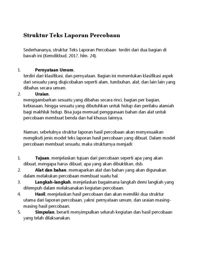 Struktur Teks Laporan Percobaan | PDF