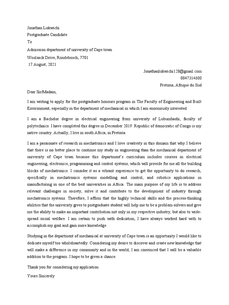 Motivation Letter LJ. Uct.2 | PDF | Engineering | University