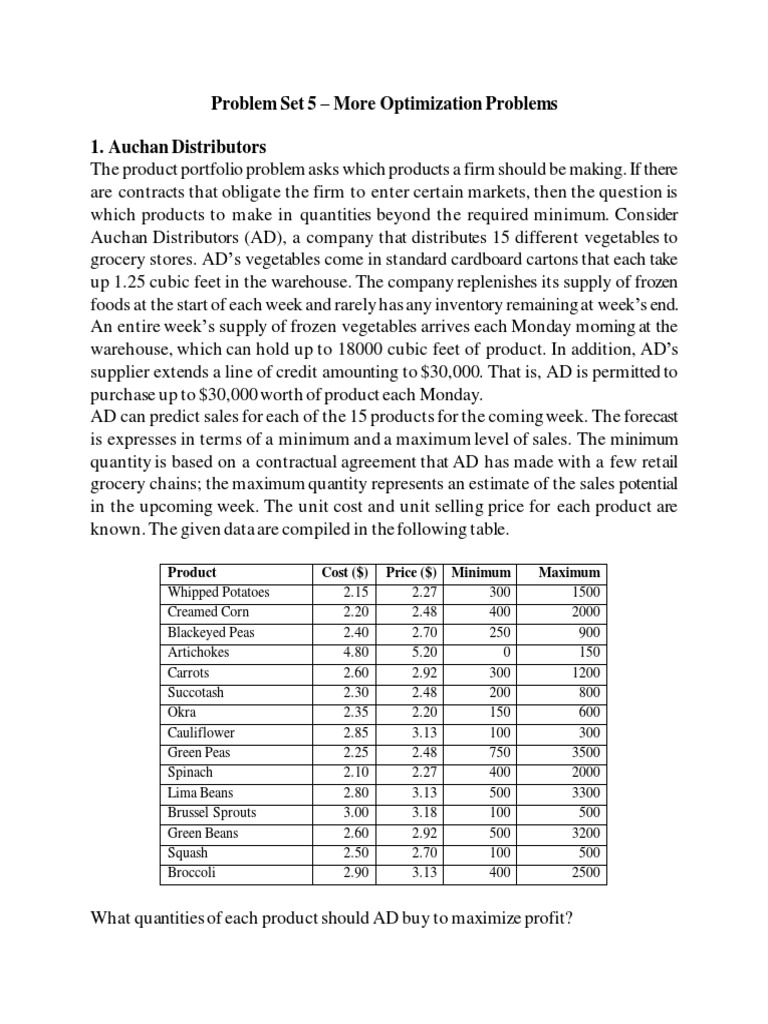Problem Set 5 More Optimization Problems Pdf Perfume Grocery Store