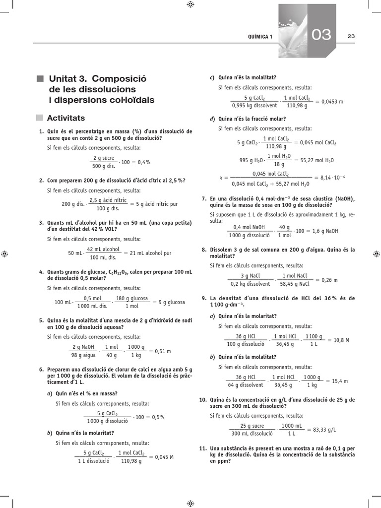 J Unitat 3. Composició de Les Dissolucions I Dispersions Col. Loïdals | PDF