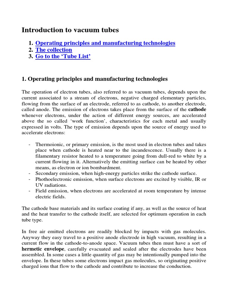 Overview of Vacuum Tube Technology | PDF | Vacuum Tube | Cathode