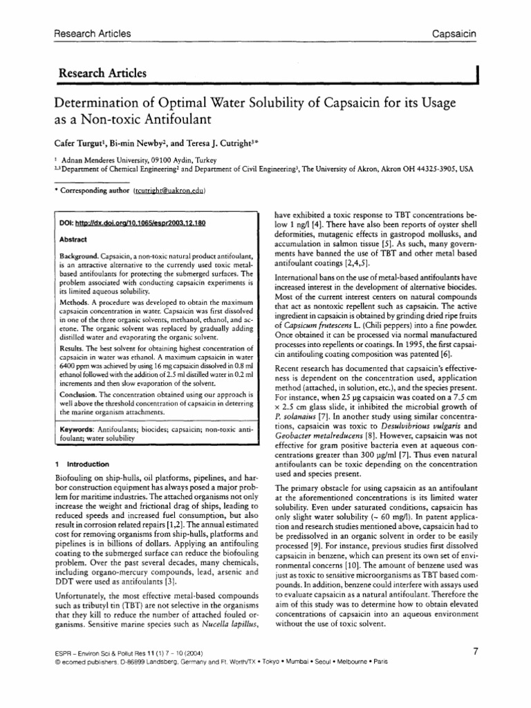 Determination of Optimal Water Solubility of Capsaicin | PDF ...