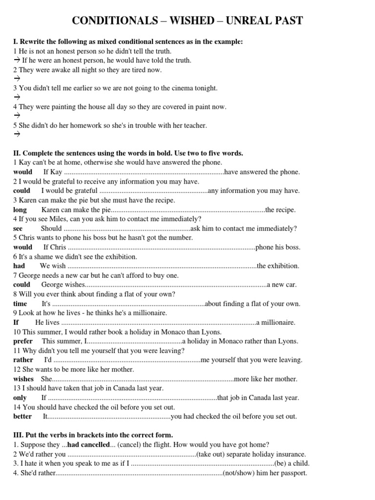 Conditionals Wishes Unreal Past | PDF