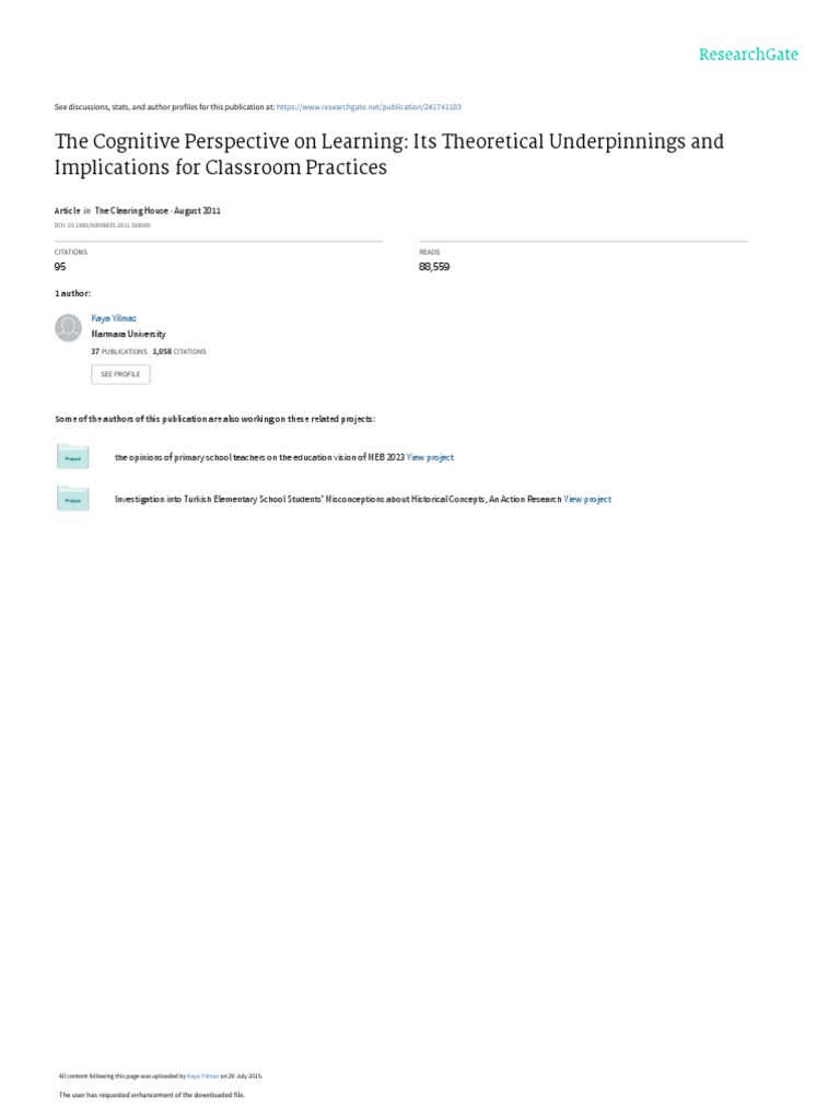 The Cognitive Perspective On Learning Pdf Constructivism