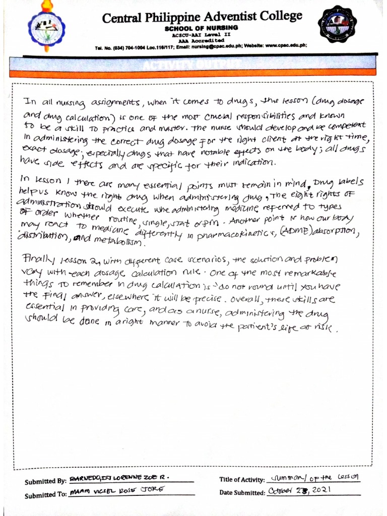 Barnedo, DJ Lorenne Zoe - Summary of The Lesson | PDF