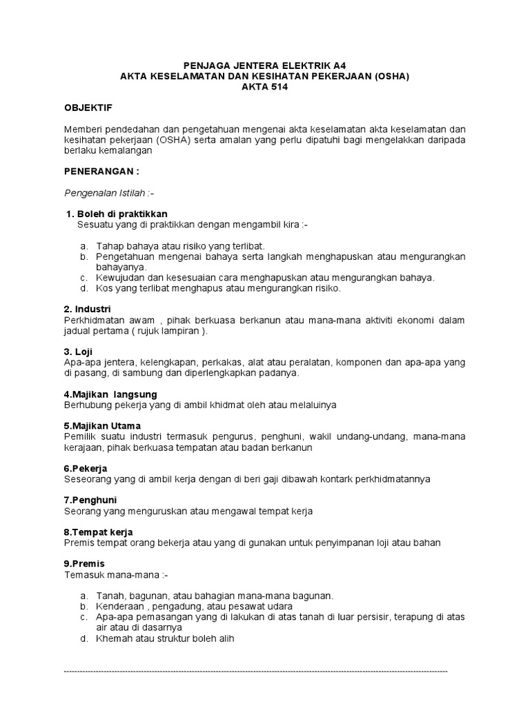 Nota Pelajar Kertas Penerangan OSHA | PDF