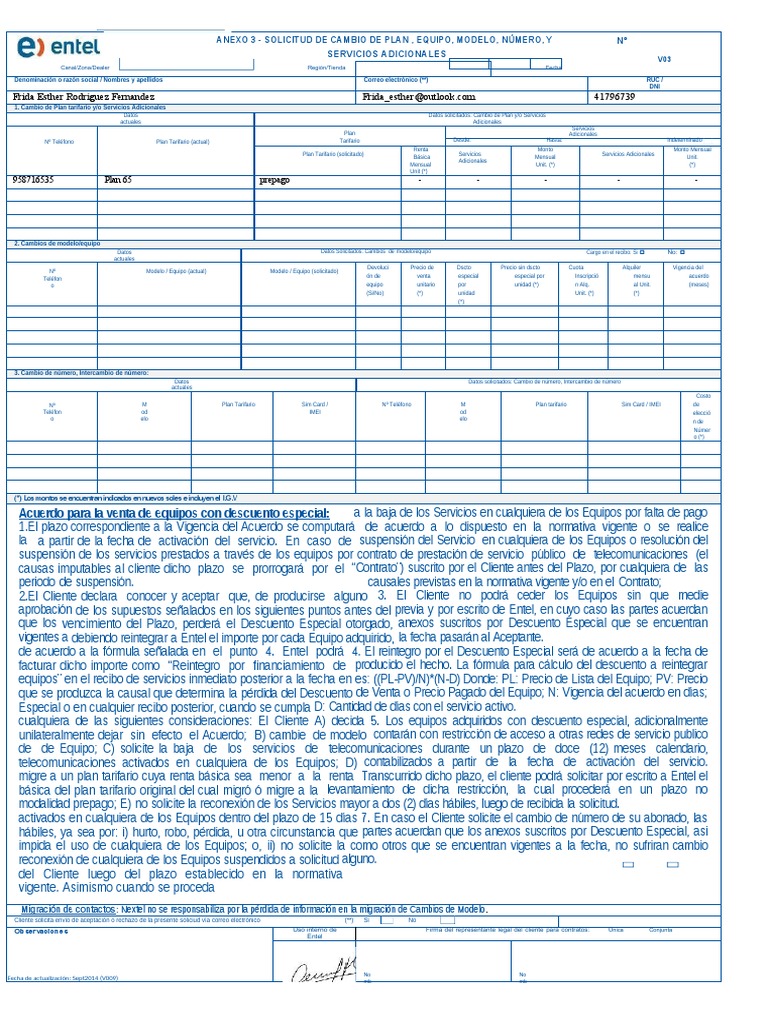 Anexo 3 Solicitud de Cambio de Plan Equipo Modelo N - Mero Devoluci - N y Servici | PDF