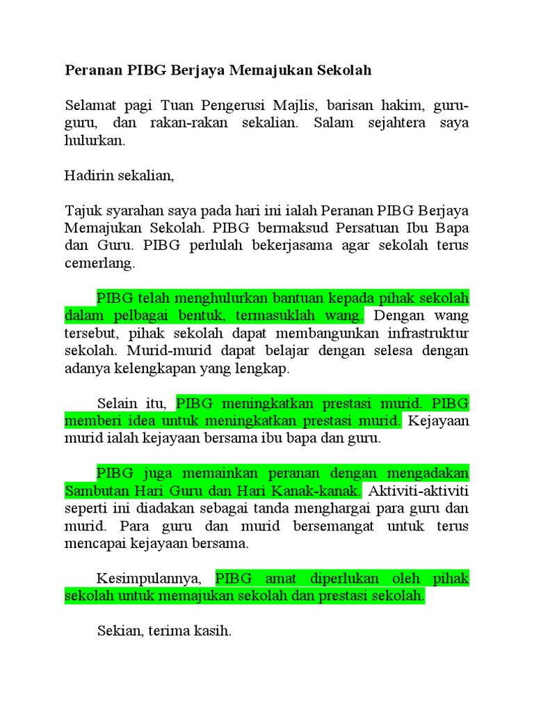 Syarahan - Peranan PIBG Berjaya Memajukan Sekolah | PDF
