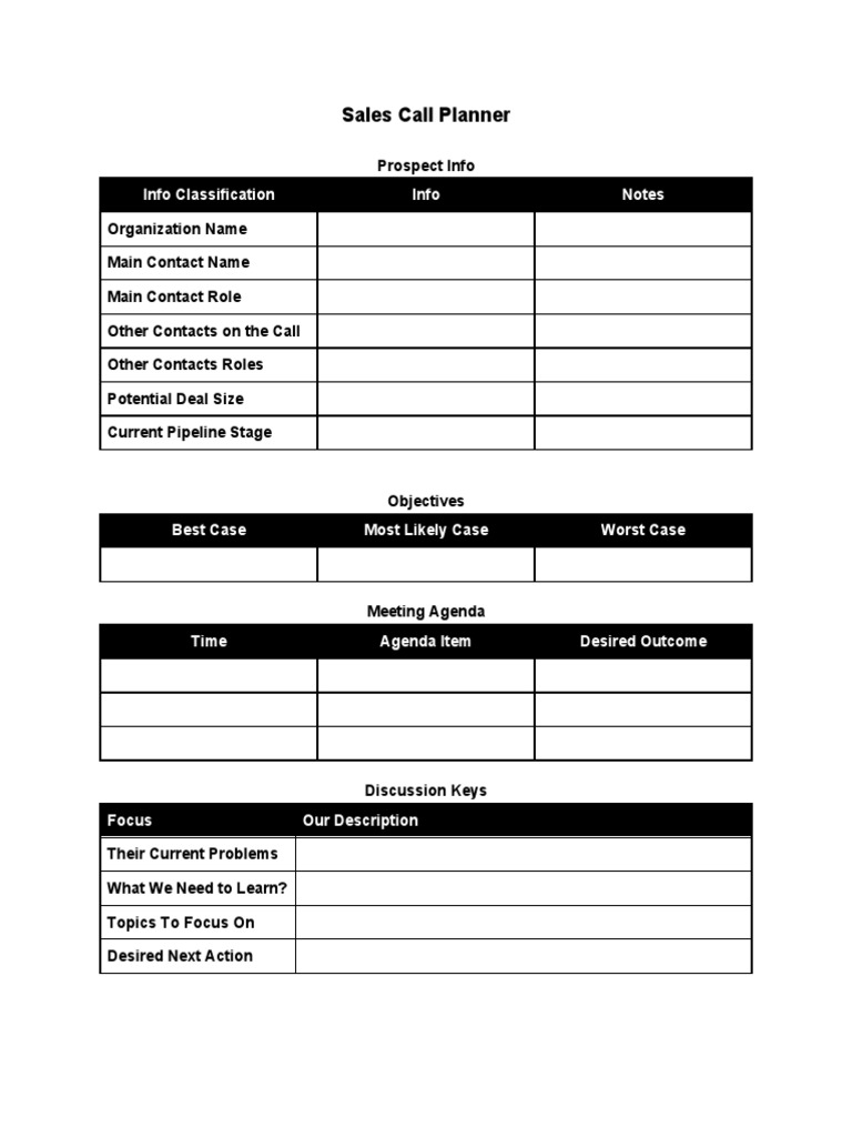 Sales Call Planner: Info Classification Info Notes | PDF