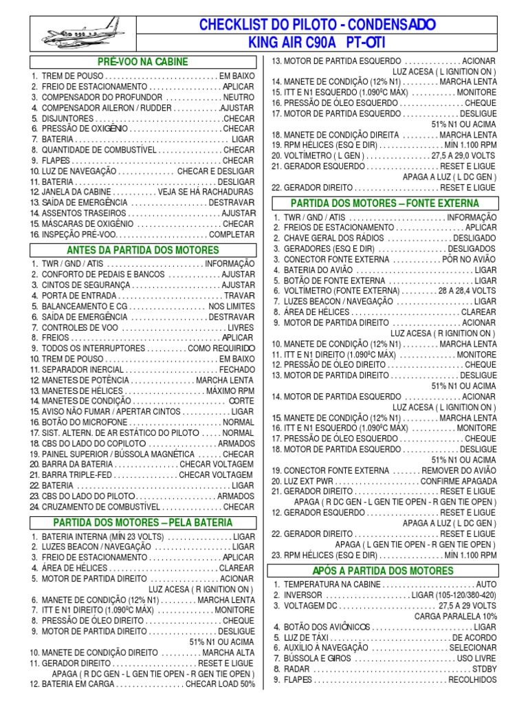 Checklist King Air C90a PT-BR | PDF | Bens manufaturados | Aeroespacial