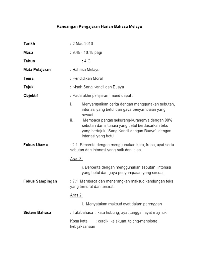 RPH BM Tahun 4 | PDF